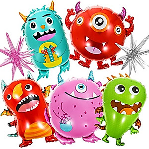 Monster Party Balloons Monster Theme Party Decorations 2pcs Foil Stars Balloon and 5pcs Aluminum Monster Balloon Set Monster Bash Party Decor Supplies for Kids Birthday Halloween Christmas Party