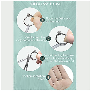 Kueroami Ring Size Adjuster for Loose Rings - Invisible Ring Guards for Women Loose Rings,12Pcs-4 Sizes,Transparent Spiral Silicone Ring Sizers Set (Clear)