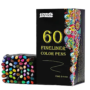 Dyvicl 60 Colors Fineliner Pen Set, 0.4mm Fine Point Markers, Water-Based Ink, Non-Toxic, Premium Gift for Adult Coloring, Writing, Journaling, Note Taking, Art Supplies
