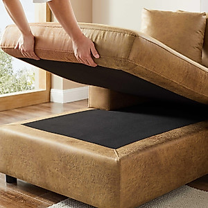 VANOMi 116'' Faux Leather Sectional Sofa, L-Shaped Five-Seat Living Room Sofa Couch, Chaise Longue on The Left, Light Brown