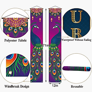 Diwali Porch Banner Deepavali Peacock Indian Festival of Lights Party Front Door Sign Wall Hanging Banner Decoration