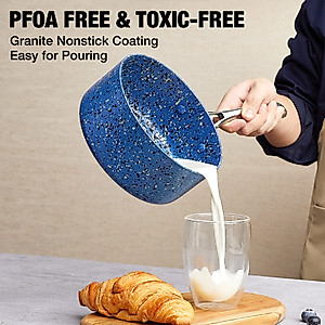 HLAFRG Nonstick Premium 3-Piece Saucepan Set with Glass Lids, Natural Durable Granite Coating, Nonstick, Durable & Oven Safe to 450°F, 1&2&3QT, Blue