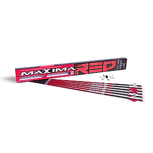 Carbon Express Maxima RED Fletched Carbon Arrows with Dynamic Spine Control and Blazer Vanes, 350 (.350 Spine), 6-Pack
