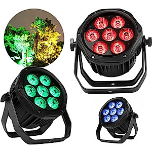 SHEHDS Par Lights IP65 Waterproof Outdoor LED 7x18W RGBWAP Lighting Stage Wash Lights DMX512 Sound Activated Fanless Muted Outside DJ Lights Party Lights