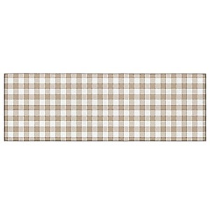 Kitchen Runner Rug, Country Rural Style Khaki and White Gingham Buffalo Check Non Slip Runner Carpet Door Mats Floor Mat for Laundry Bedside Bathroom Bedroom 15.7"X47.2"