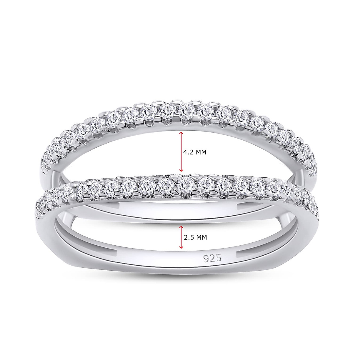 SAVEARTH DIAMONDS 1/3 ct t.w Round Cut Lab Created Moissanite Diamond Wedding Enhancer Guard Double Ring For Women In 14K White Gold Over Sterling Silver (D Color, VVS1 Clarity 0.33 Cttw) - 7.5