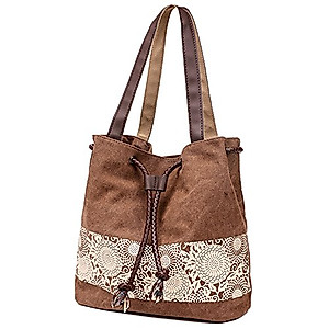 Hiigoo Printing Canvas Shoulder Bag Retro Casual Handbags Messenger Bags (Brown)