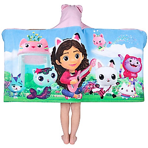 DreamWorks Gabby's Dollhouse Bath/Pool/Beach Soft Cotton Terry Hooded Towel Wrap, 24 in x 50 in, By Franco Kids