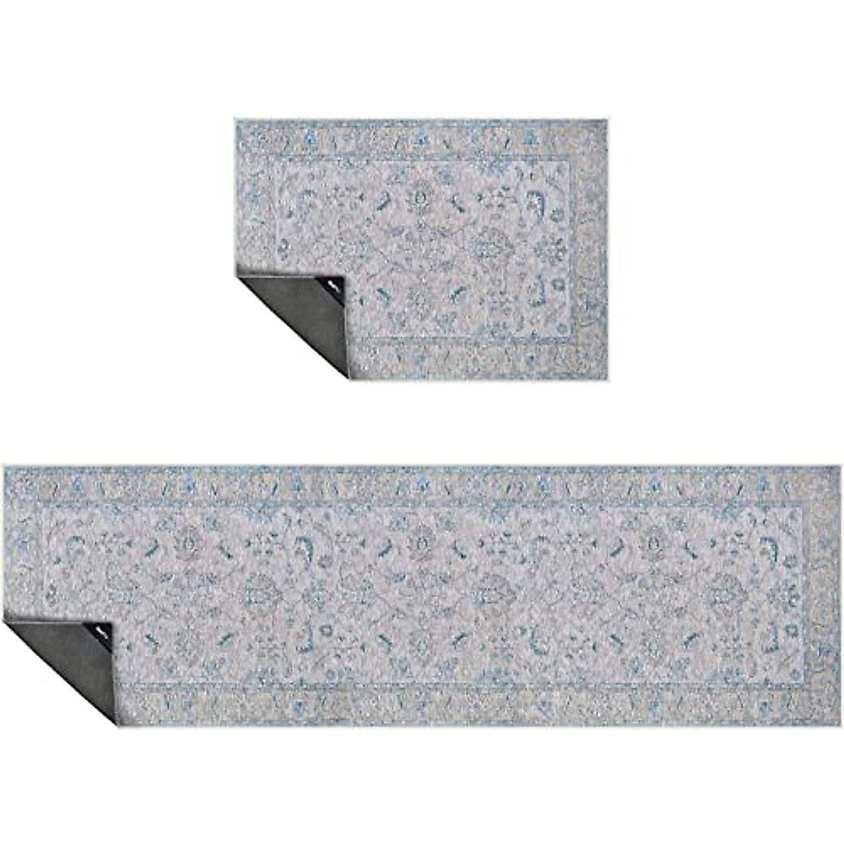 GelPro Nevermove Artisan Machine-Washable Chenille Textured GellyGrippers, Jordan Blue (2-Piece Rug Set)