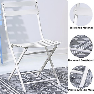 BOSTANA 3-Piece Bistro Set, Steel Folding Bistro Table and Chairs Set of 3 with 2 Chairs and 1 Square Table, Outdoor Indoor Patio Bistro Set for Patio Yard Garden, White