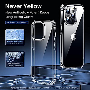 CASEKOO Upgraded Crystal Clear iPhone 14 Pro Max Case, [Never Yellow] [Exceed Mil-Grade Protection] Transparent Cover for Women Men Slim 14 Pro Max Phone Case 6.7 in, Clear