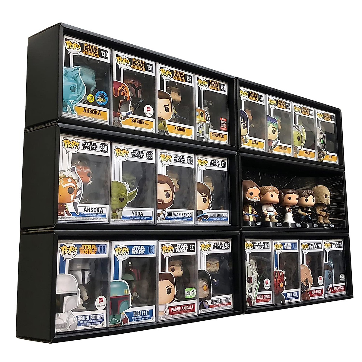 6 Single Row in Box Display Cases for 4 in. Funko Pop Collectible Toy Figures, Black Cardboard