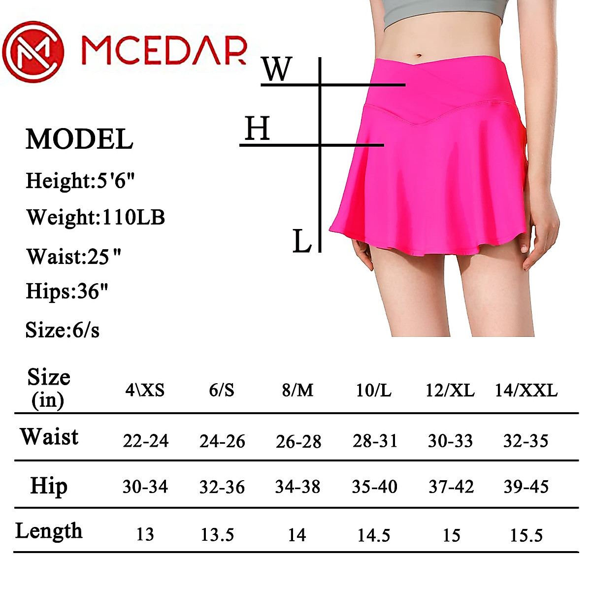 MCEDAR Pleated Crossover Tennis Skirt for Women with Pockets V High Waisted Crossbody Flowy Skirt Athletic Golf Skort 041jxy-Hot Pink/Cm