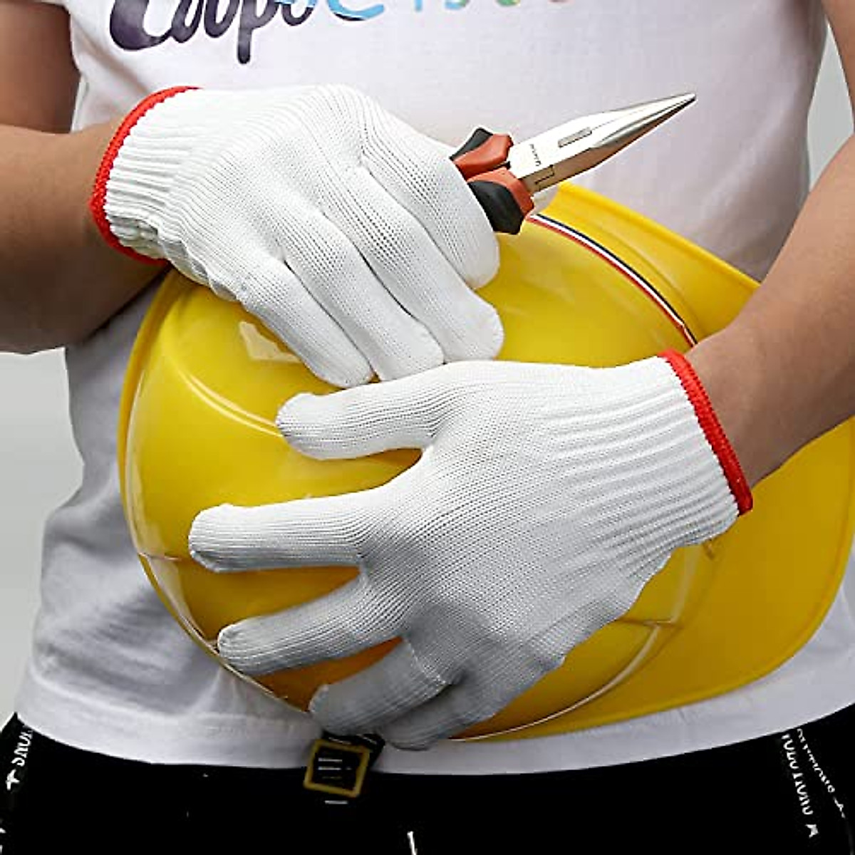apauls Cotton Work Gloves, 12 Pairs Knitted Lightweight Work Safety Gloves, Elastic Cotton Glove for Painter Mechanic Industrial Warehouse Gardening Construction BBQ