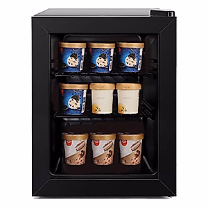 Northair Compact Mini Freezer with Glass Display Door - 2.1 Cu Ft with 2 Removable Shelves - Quiet Upright Freezer - 7 Temperature Settings - Black
