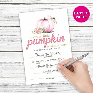 Baby Shower Invitation Cards With Envelopes, A Sweet Little Pumpkin, Invites for Baby Showers and Parties - Pack of 25-（YQK-016）