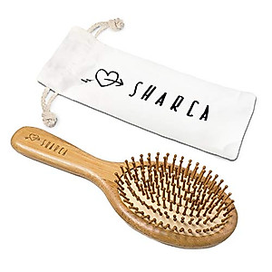 SHARCA Premium Wooden Bamboo Hair Brush with Ball Tipped Bristles from Natural Wood. Organic, Biodegradable, No plastic