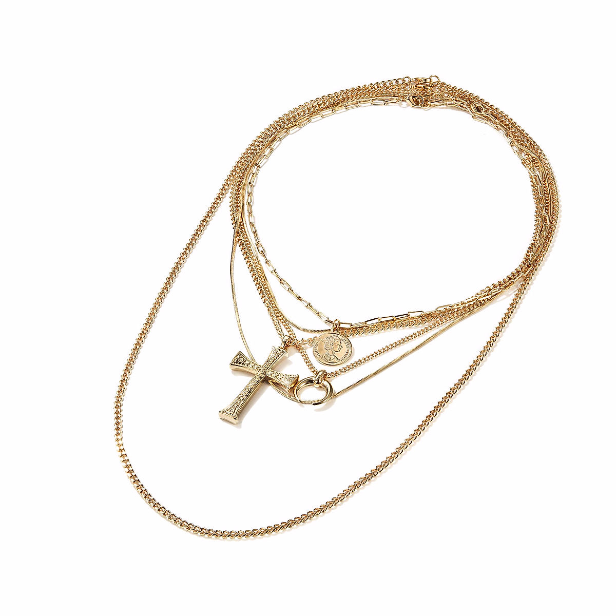 ACC PLANET Gold Layer Necklace Set 6PCS Gold Plated Multilayer Chain Moon Cross Coin Pendant Mother's Day Layered Choker Necklace for Women Gift