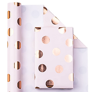 WRAPAHOLIC Wrapping Paper Roll - Mini Roll - 17 Inch x 33 Feet - Rose Gold Foil Polka Dot Design for Birthday, Holiday, Wedding, Baby Shower