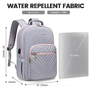 LOVEVOOK Laptop Backpack for Women 18.4 inch,Cute Womens Travel Backpack Purse,Professional Laptop Computer Bag,Waterproof Work Business College Teacher Bags Carry on Backpack with USB Port,Grey Pink
