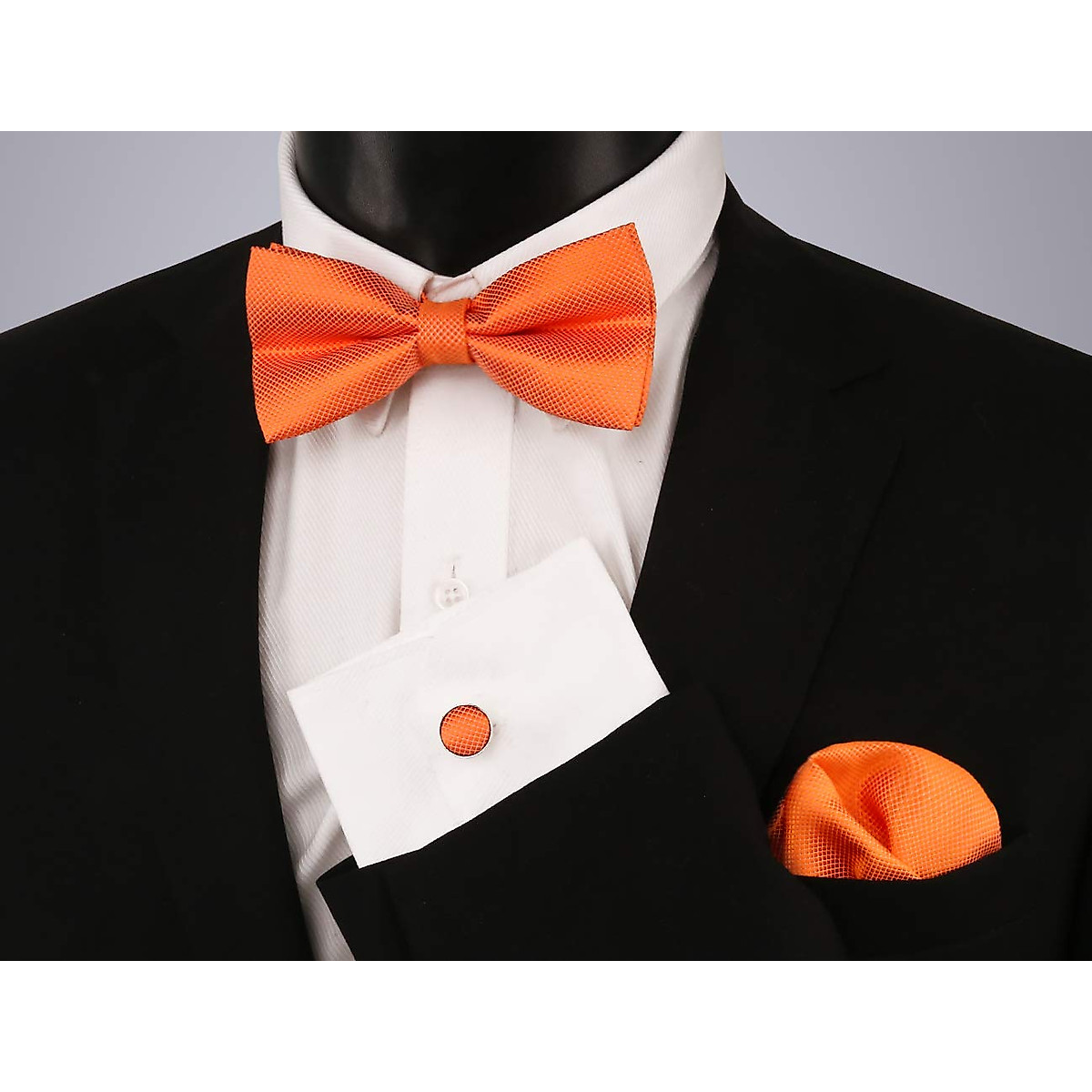 Alizeal Mens Solid Mini Squares Formal Banded Pre-tied Bow Ties Set-Orange