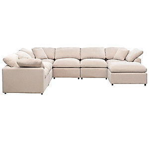 JUSTONE 130.3'' Oversized Modular Sectional Sofa with Ottoman L Shaped Corner Sectional for Living Room, Office, Spacious Space,Beige
