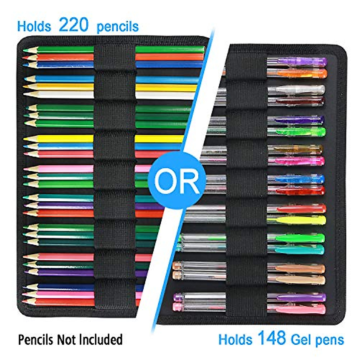 YOUSHARES Colored Pencil Case 220 Slots Pen Case Organizer With Handy Wrap & Zipper, Multilayer Holder for Prismacolor Colored Pencils & Gel Pen (Pumpkin)