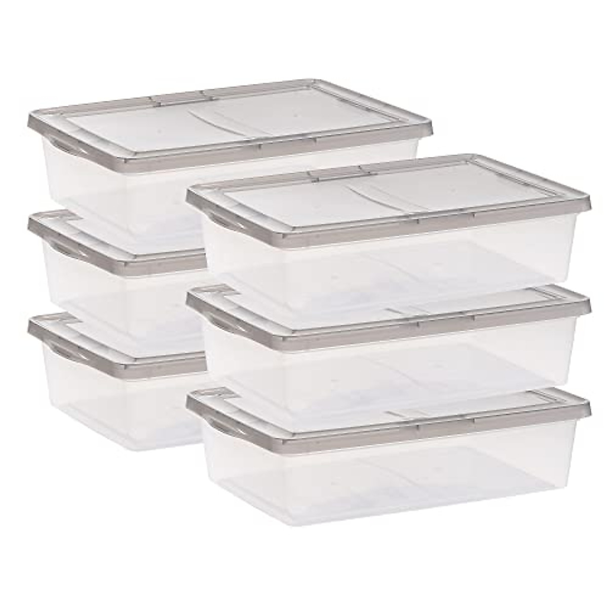 28 Quart Clear Under Bed Plastic Storage Box, Gray, Set of 6