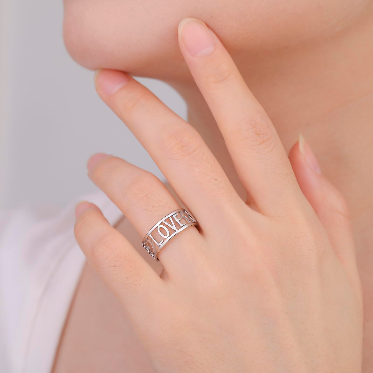 Amaxer Cross Faith Hope Love Words Stainless Steel Ring Sideways Religious Inspirational Christian Religion Finger Ring Jewelry for Women Men (Silver, 10)