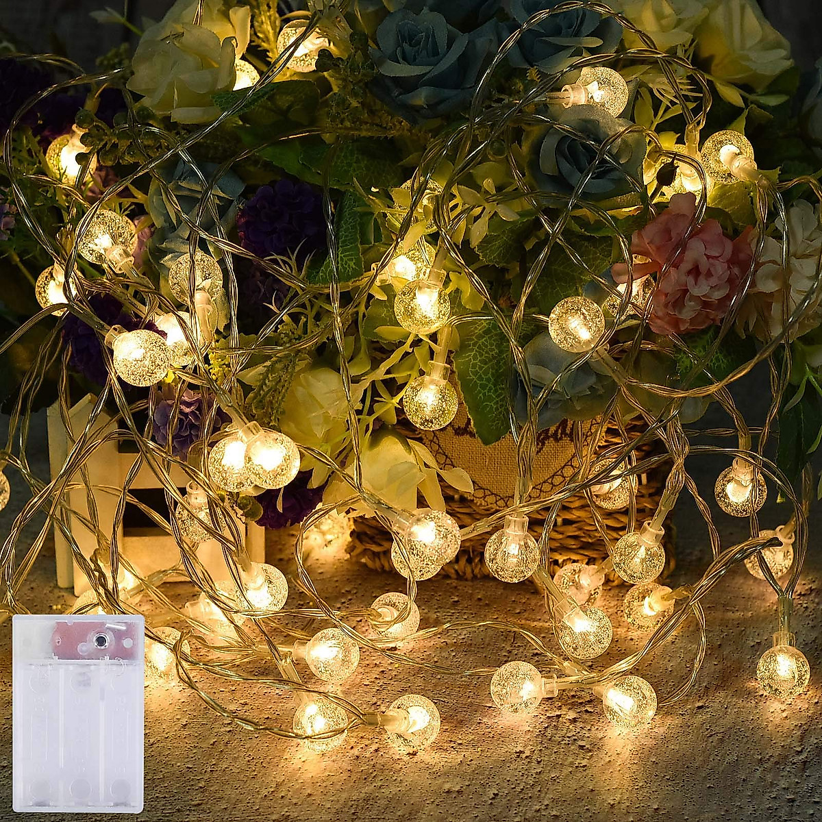 Battery Powered String Lights（2-Pack）, 50-LED Globe String Lights with 8-Lighting Modes, Battery Operated Waterproof String Lights for Home, Party, Christmas, Wedding, Garden Decoration 33.4ft