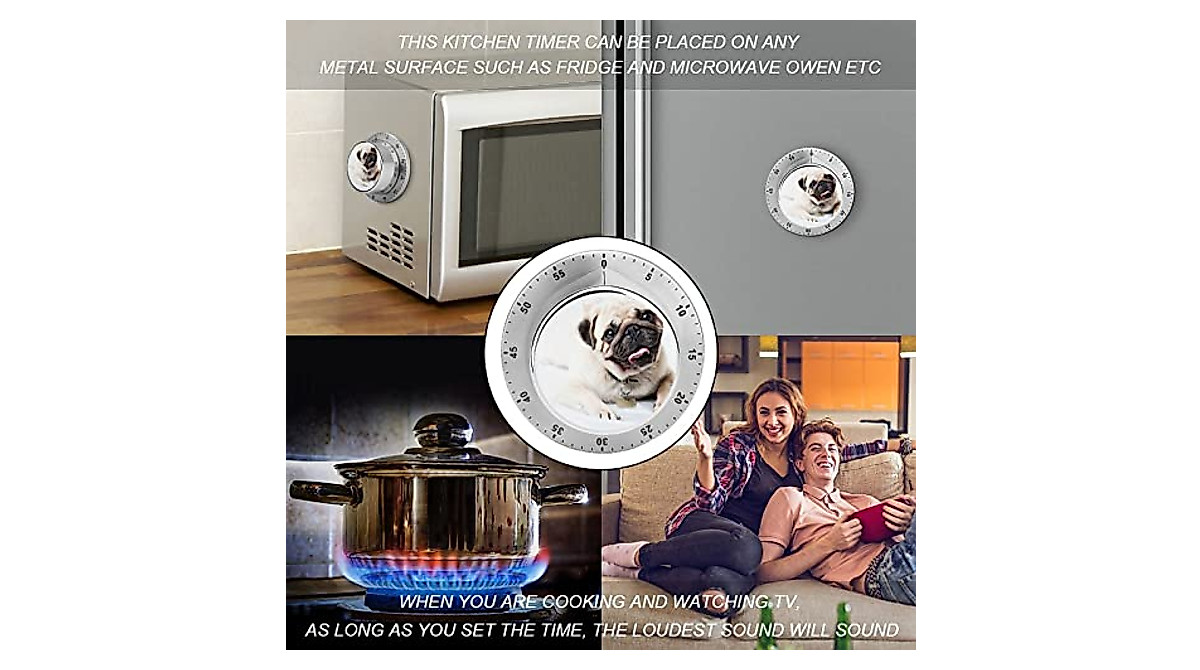 Pug Dog Magnetic Kitchen Timer | Countdown Clock for Cooking & Study