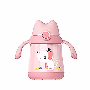 AINAAN Stainless Steel Travel Mug Thermos Kids Flask Thermal Cup BPA Free with Straw Water Bottle 350ml （Pink）