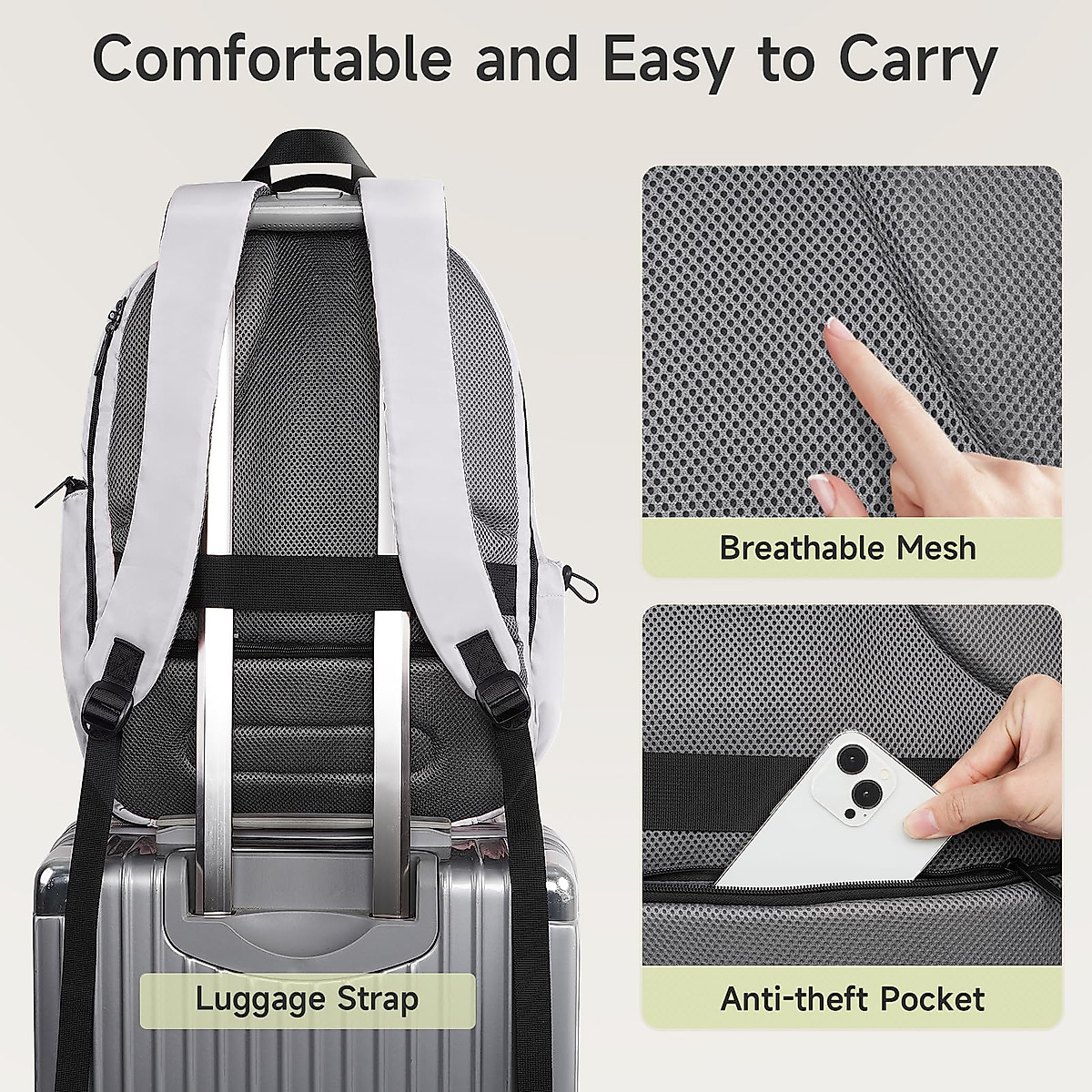 Travel Backpack for Men Women, 40L Carry On Backpack Flight Approved, TSA Suitcase Luggage Backpack for Weekender Business Trips, College School Bag for 15.6 17in Laptop, Grey