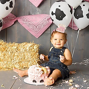Cowgirl 1st Birthday Crown for Girls - Farm Party Decorations, Western Hat, Holy Cow I Am One Decor, Pink
