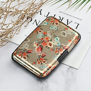 ELFISH Mini RFID Aluminum Wallet Credit Cards Holder Business Card Case Metal ID Case for Men Women（Flower Shadows