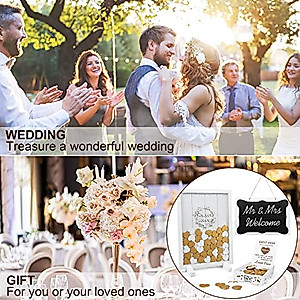 Yeghujar Wedding Guest Book Alternative, 80Pcs Gold & White Wooden Hearts for Guest Book, Pen Sign Drop Wooden Frame and Blackboard, Rustic Guest Book Alternative Wedding Signs Reception Decorations