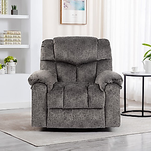 XYO Recliner Chair Massage Rocker with Heated 360 Degree Swivel Lazy Boy Recliner Single Sofa Seat with USB Charging Port 2Cup Holders for Living Room (Gray)