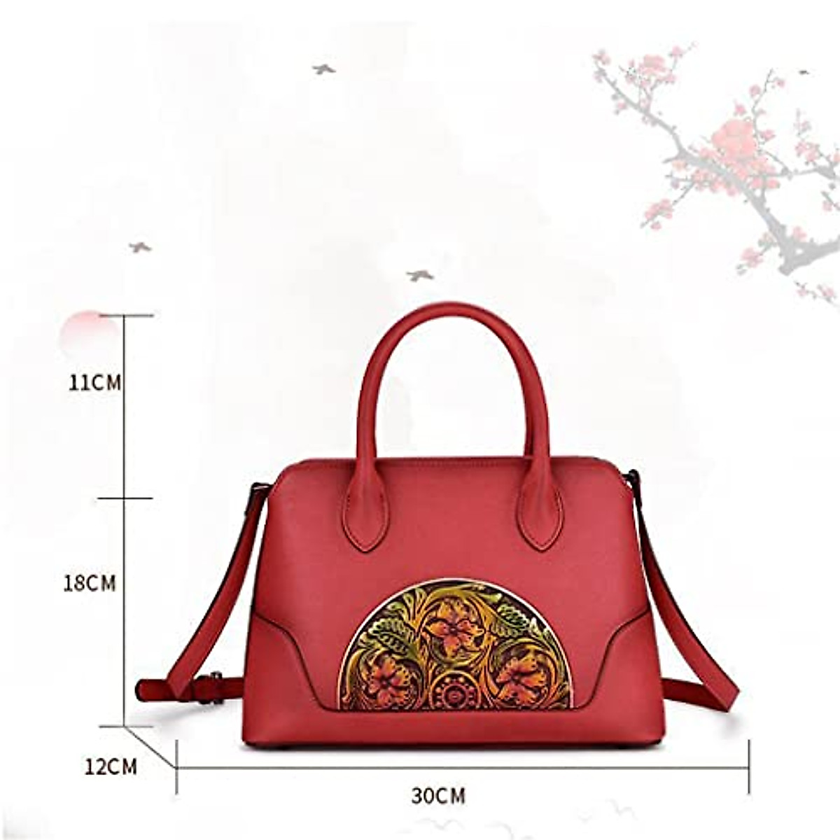 ZHUHW Vintage Floral Ladies Tote Bag Hand Embossed Handbag Versatile Women's Shoulder Messenger Bag (Color : A, Size : 30(L)*18(H)*12(W) cm)