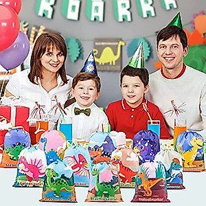 Mocoosy 12 Pack Dinosaur Party Favor Drawstring Bags - Dinosaur Party Bags for Kids Birthday, Dino Goodie Candy Treat Gift Bags for Boys Girls Dino Backpack Bags for Dinosaur Themed Birthday Party Baby Shower Supplies