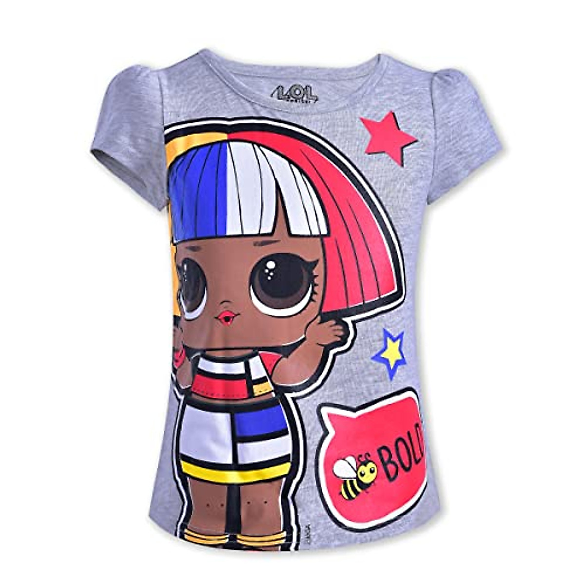 L.O.L. Surprise! Dolls Girls’ Short Sleeve Shirt 4 Pack for Little and Big Kids – Grey/Pink/Red/Blue