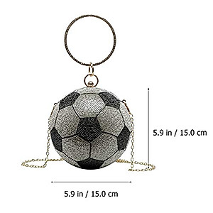VALICLUD Evening Bag for Women Round Soccer Ball Football Shaped Purse Crossbody Dazzling Clutch Ring Handle