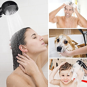 HANLIAN High Pressure Shower Head with Pause Button, 3 Spray Modes Shower Head for RV Camper, Water Saving On Off Shower, Handheld Shower Head with Hose and Adjustable Self-adhesive Holder (Black)