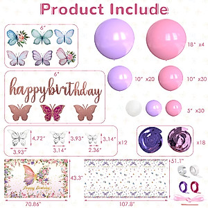 MOMOHOO Butterfly Birthday Party Decorations - 109Pcs Pink and Purple Balloons Arch Kit Butterfly Backdrop for Birthday Party, Butterfly Tablecover, Happy Birthday Banner Butterfly Stickers Decoration