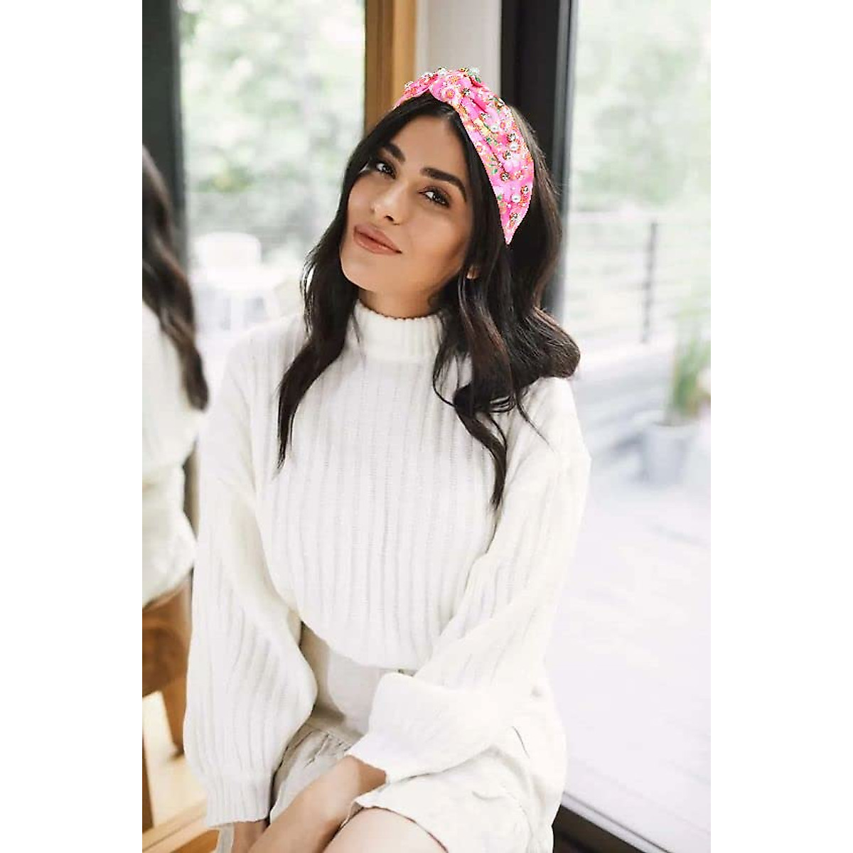 Crystal Knotted Headband Holiday Romantic Vintage Pearl Prints Women Knot Bow Floral Embellished Hair Bands