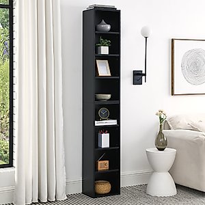 Taikonaut 8 Tier Media Tower Shelf, Adjustable Bookshelf, CD DVD Slim Organizer with Adjustable Shelves, Home Office Bookshelf, Multifunctional Bookshelf, Living Room, Bedroom (Black)