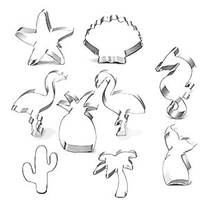 Cookie Cutter Set-9 Piece-Mermaid,Starfish,Seashell,Seahorse,Cactus,Pineapple,Flamingo,Palm Tree,Stainless Steel Cookies Molds for Summer Tropical Beach Party Supplies Decoration Handmade Cookie (1)