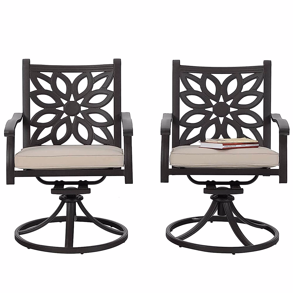 PHI VILLA Outdoor Swivel Rocker Patio Dining Chairs Set of 2 Cast Aluminum Extra Wide Furniture Chair with Cushion