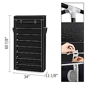 Wekity 10 Tiers Shoe Rack with Dustproof Cover Closet Shoe Storage Cabinet Organizer (Black)