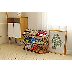 PENGKE 3 Tier Shoe Rack,Multi Tier Foldable Bamboo Shoe Organizer Rack Multifunctional Storage Free Standing Shoe Shelf