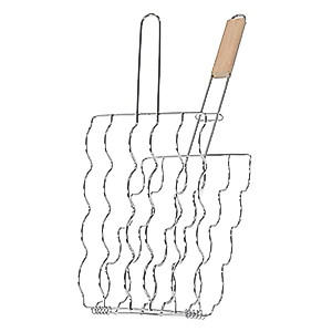 RvSky Garden kit Corn Grilling Basket Stainless Steel Beech Wood Handle Even Heat Distribution 4 Corns Capacity Grilling Holder for Camping